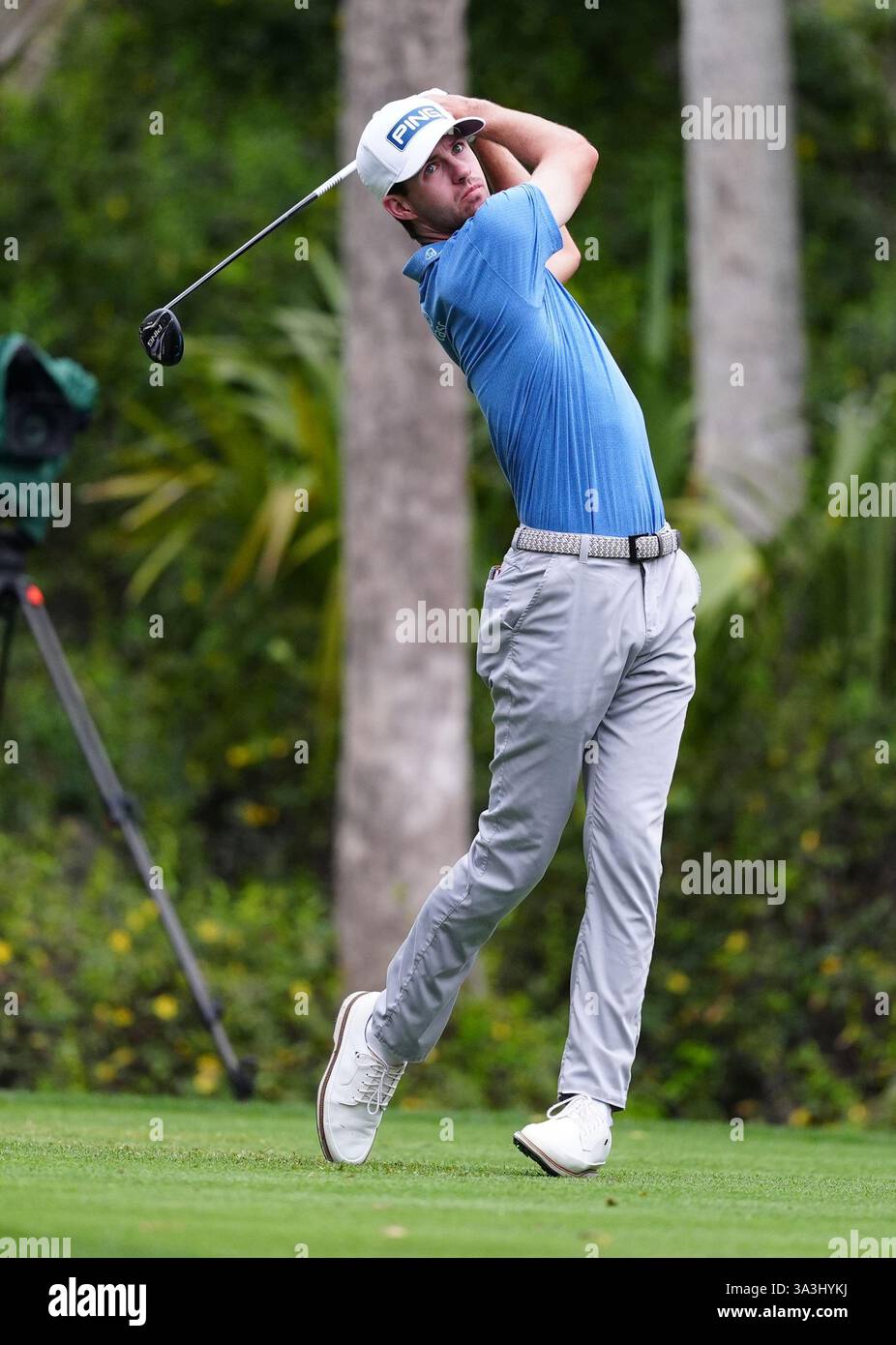 PONTE VEDRA BEACH, FL - MARCH 16: PGA golfer Alex Smalley plays his tee ...