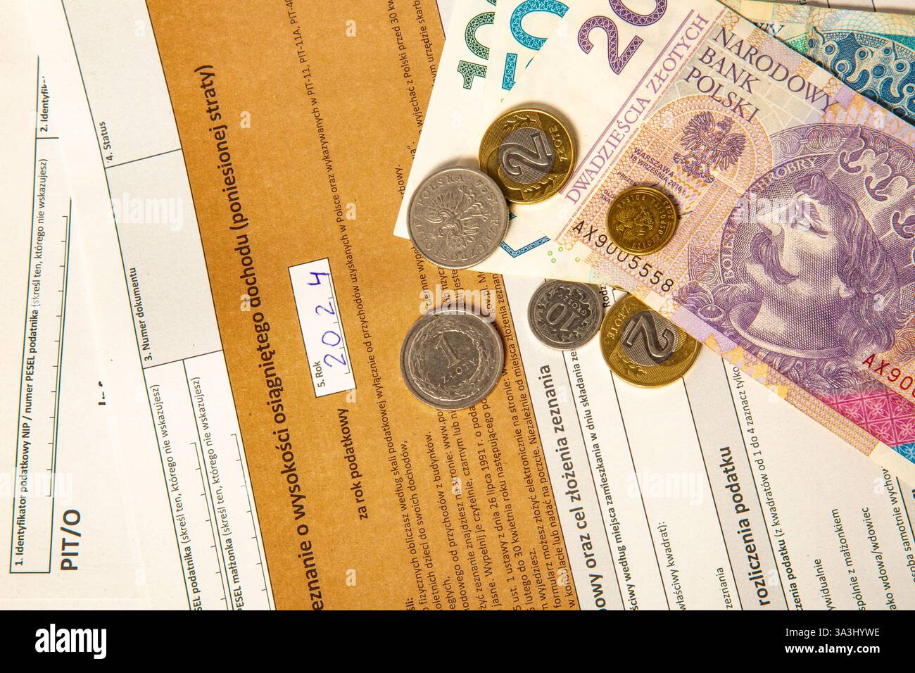 Close-up. Background. PIT-37. Polish tax return form for 2024 (called ...