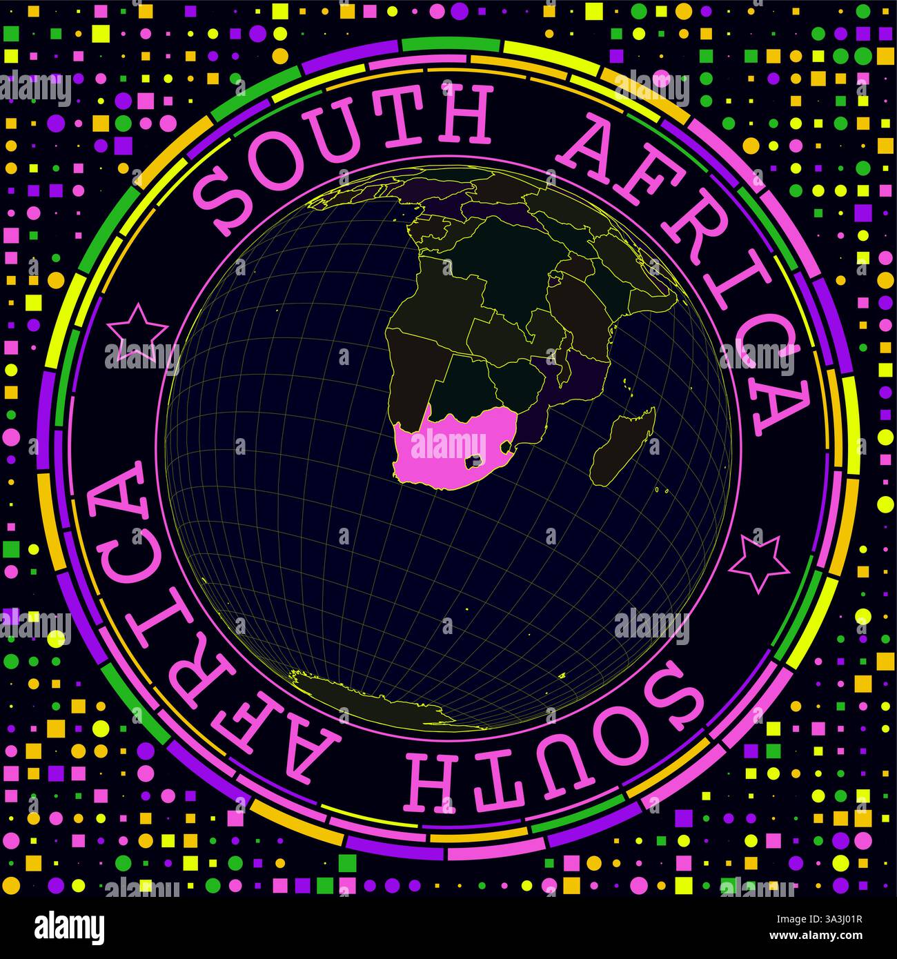 Futuristic South Africa on globe. Bright neon satellite view of the ...