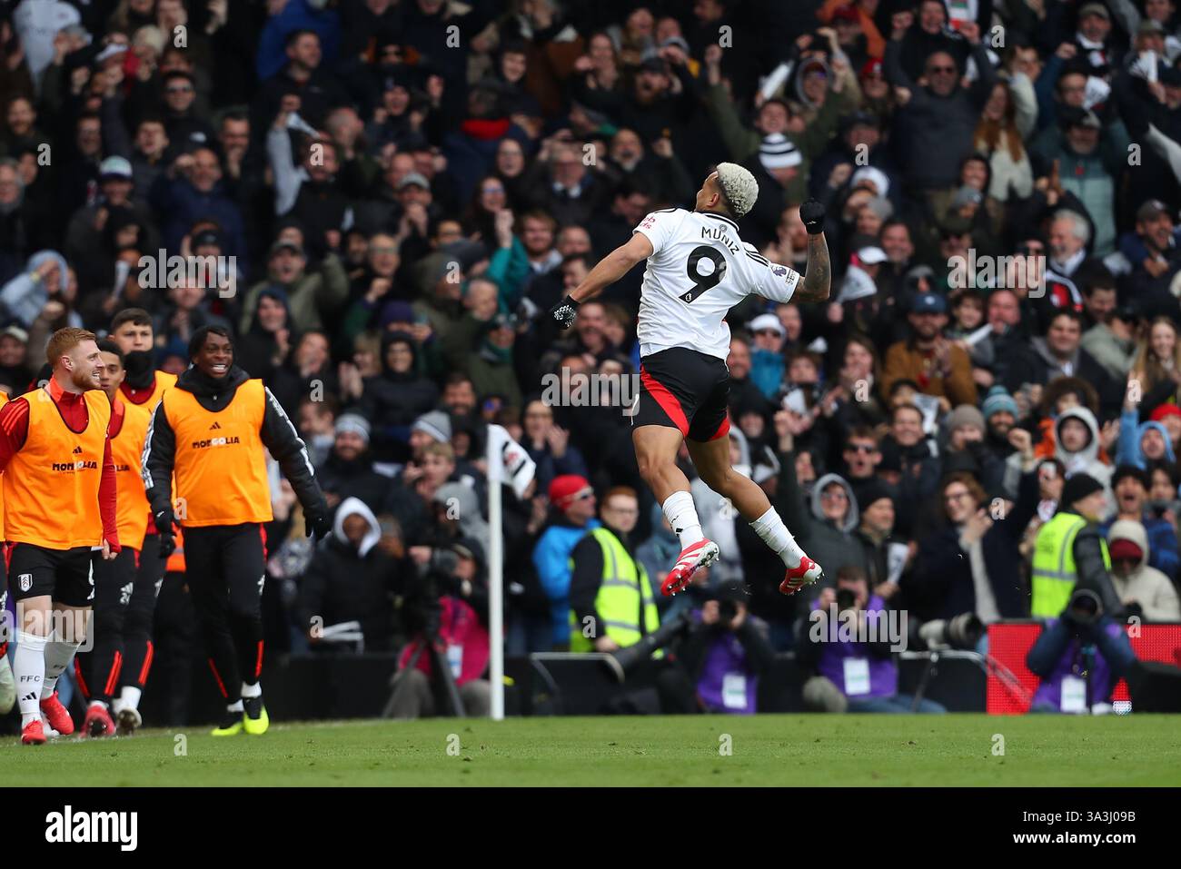 London, UK. 16th Mar, 2025. Rodrigo Muniz of Fulham celebrates his goal ...