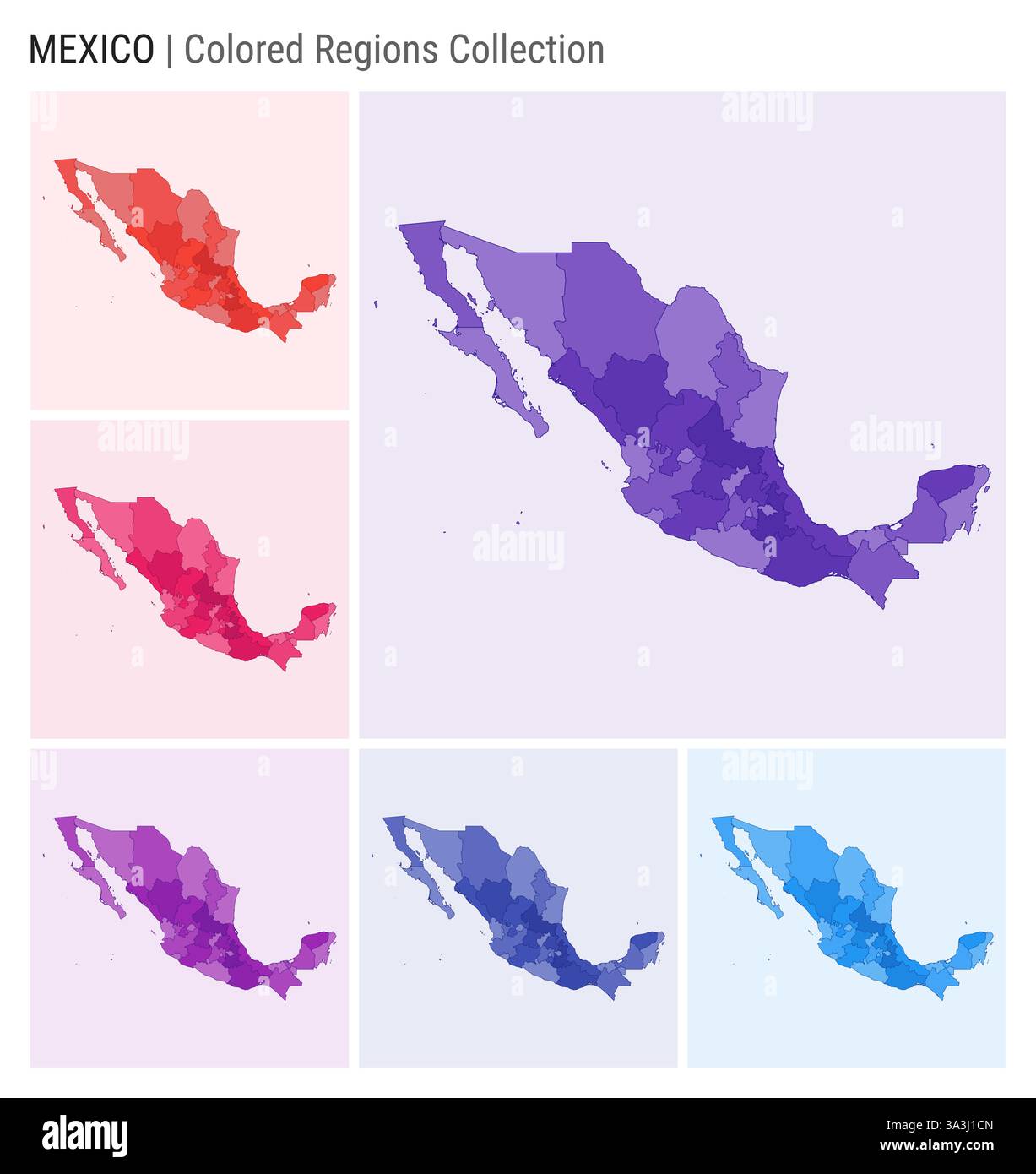 Mexico map collection. Country shape with colored regions. Deep Purple ...
