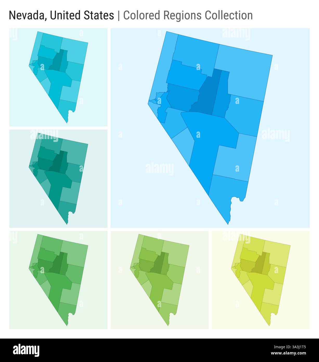 Nevada, United States. Map collection. State shape. Colored counties ...