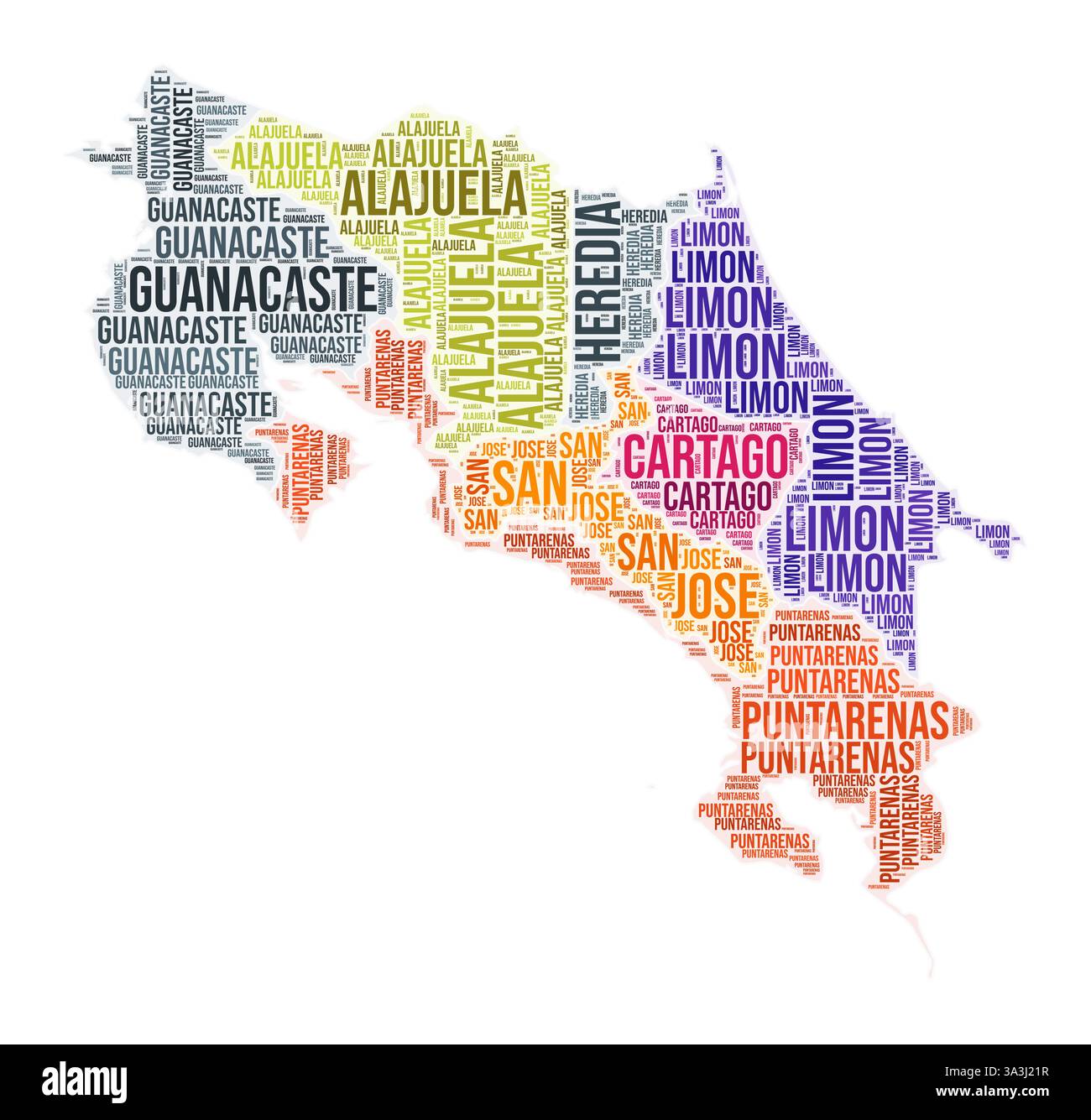 Costa Rica region word cloud. Country shape design. Costa Rica colored ...