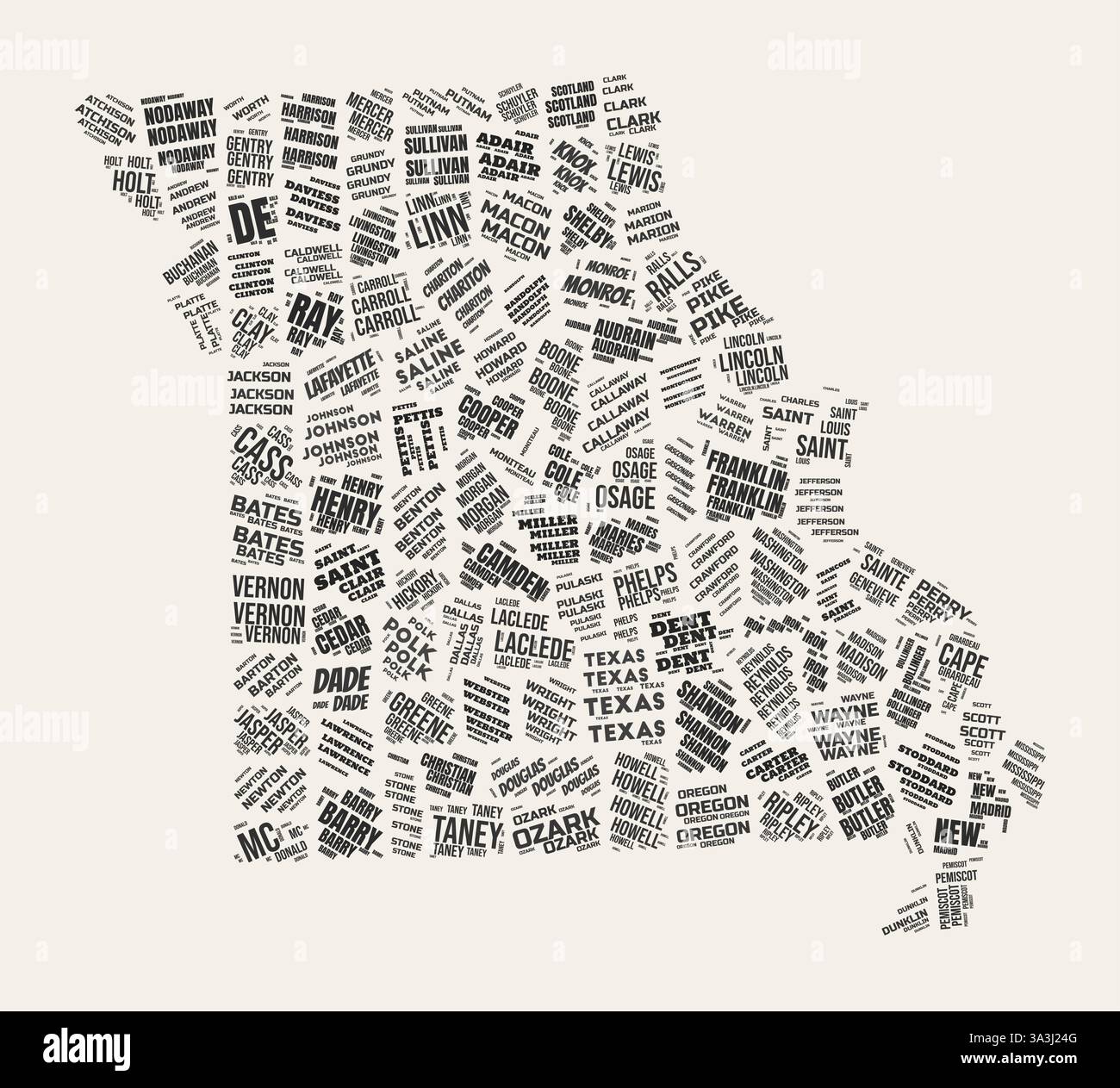 Missouri Word Cloud. State with counties division. Missouri typographic ...