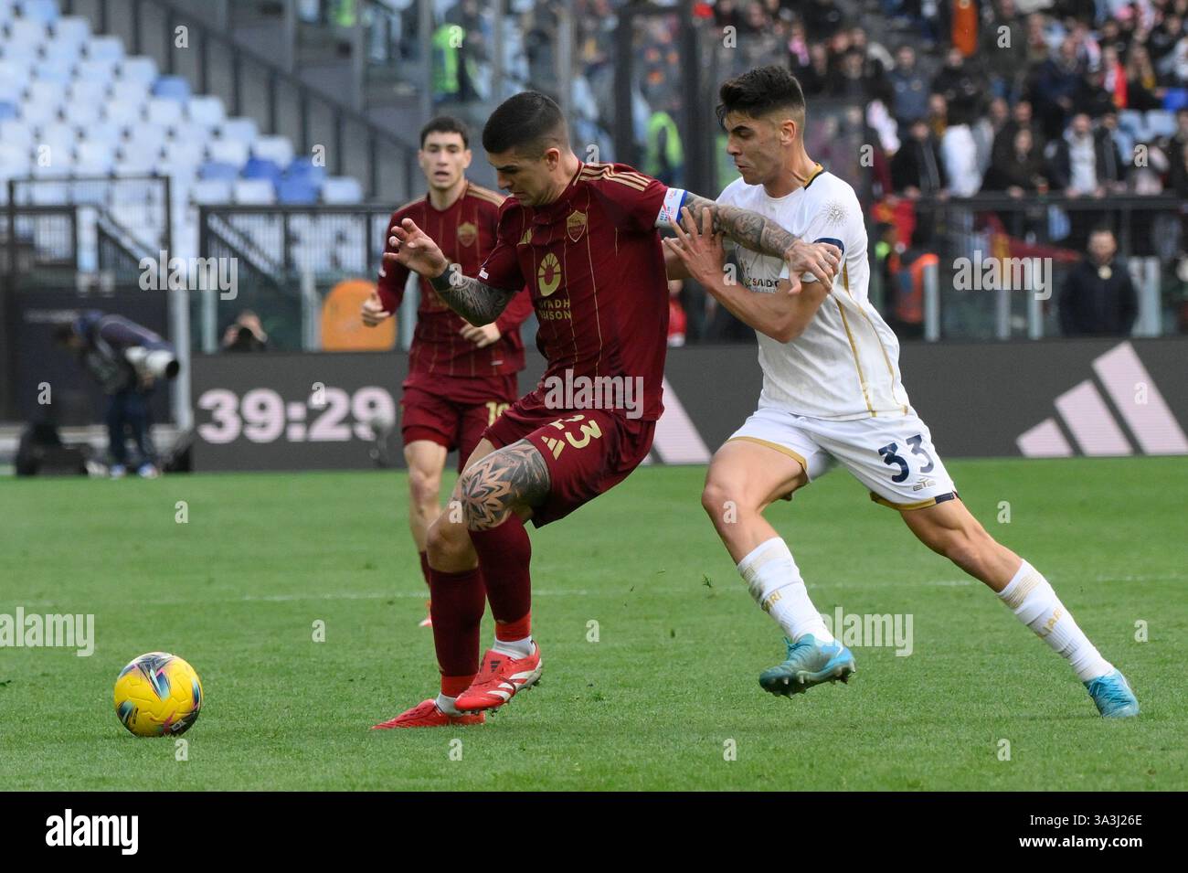 Roma’s Gianluca Mancini and Cagliari's Adam Obert during the Serie A ...