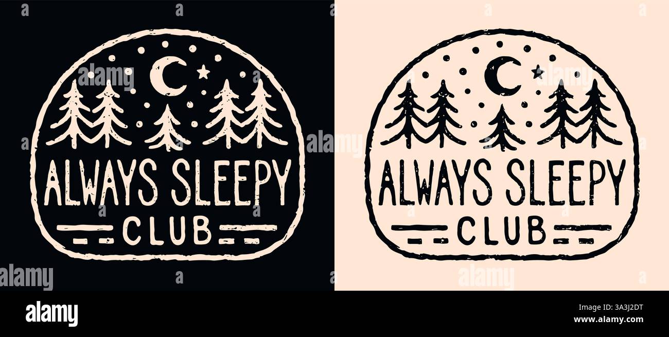 Always sleepy club cute retro vintage badge logo forest stars moon ...