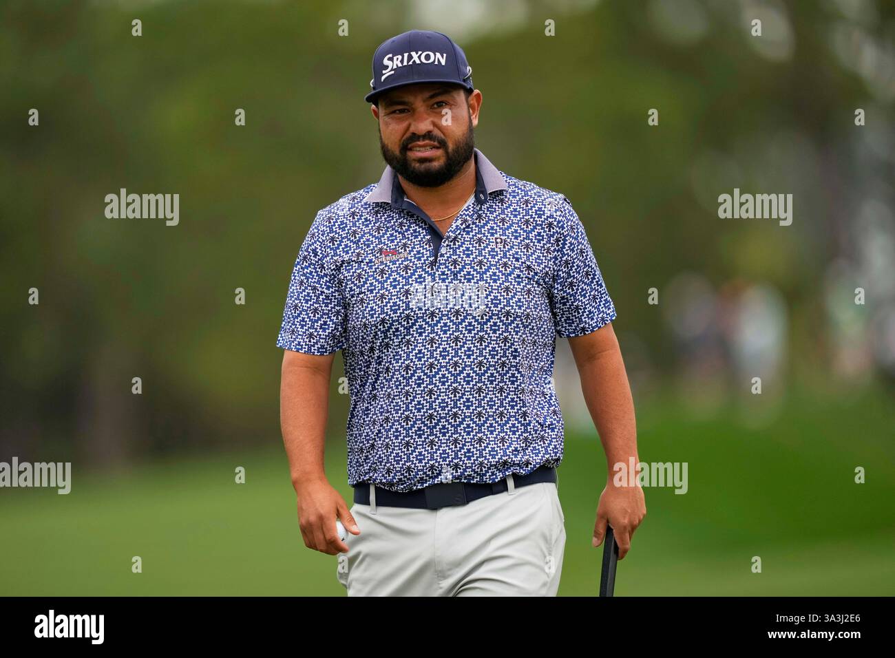 J.J. Spaun reacts after his shot on the second fairway during the final ...