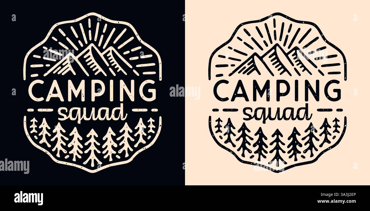 Camping squad crew group camper badge emblem mountain lover retro ...
