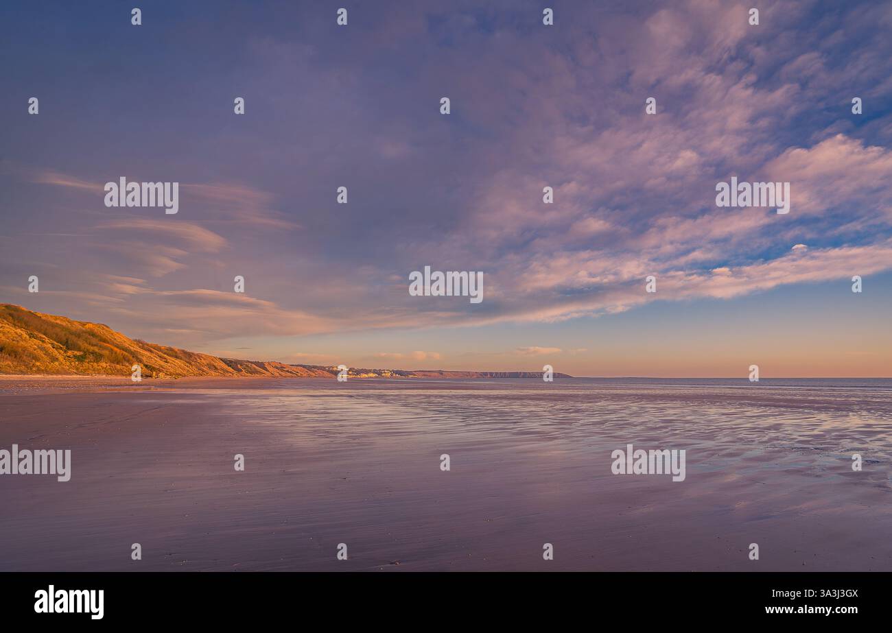 A deserted beach near Primrose Valley and Filey. The early morning ...