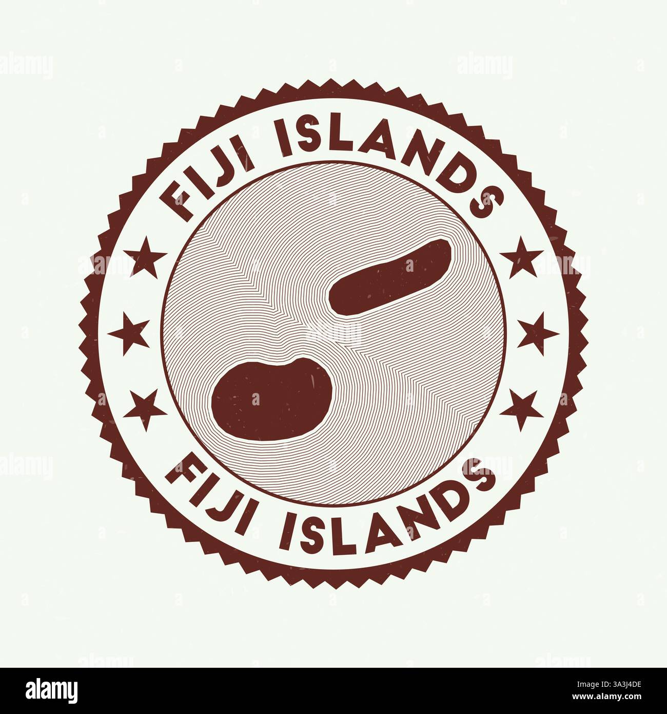 Fiji emblem. Country round stamp with shape of Fiji, isolines and round ...