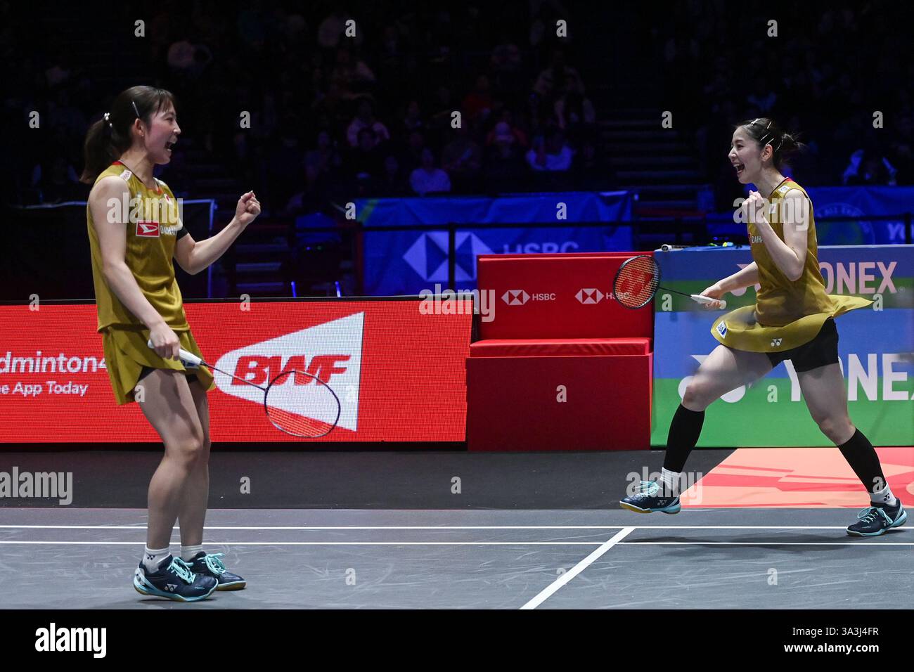 Birmingham, Britain. 16th Mar, 2025. Shida Chiharu (R)/Matsuyama Nami celebrate a score during ...