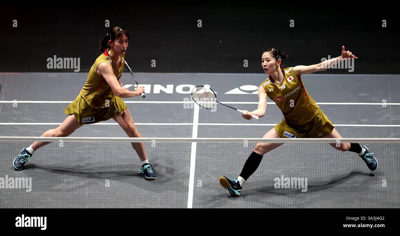 Birmingham, Britain. 16th Mar, 2025. Matsuyama Nami/Shida Chiharu (R) compete during the women's ...