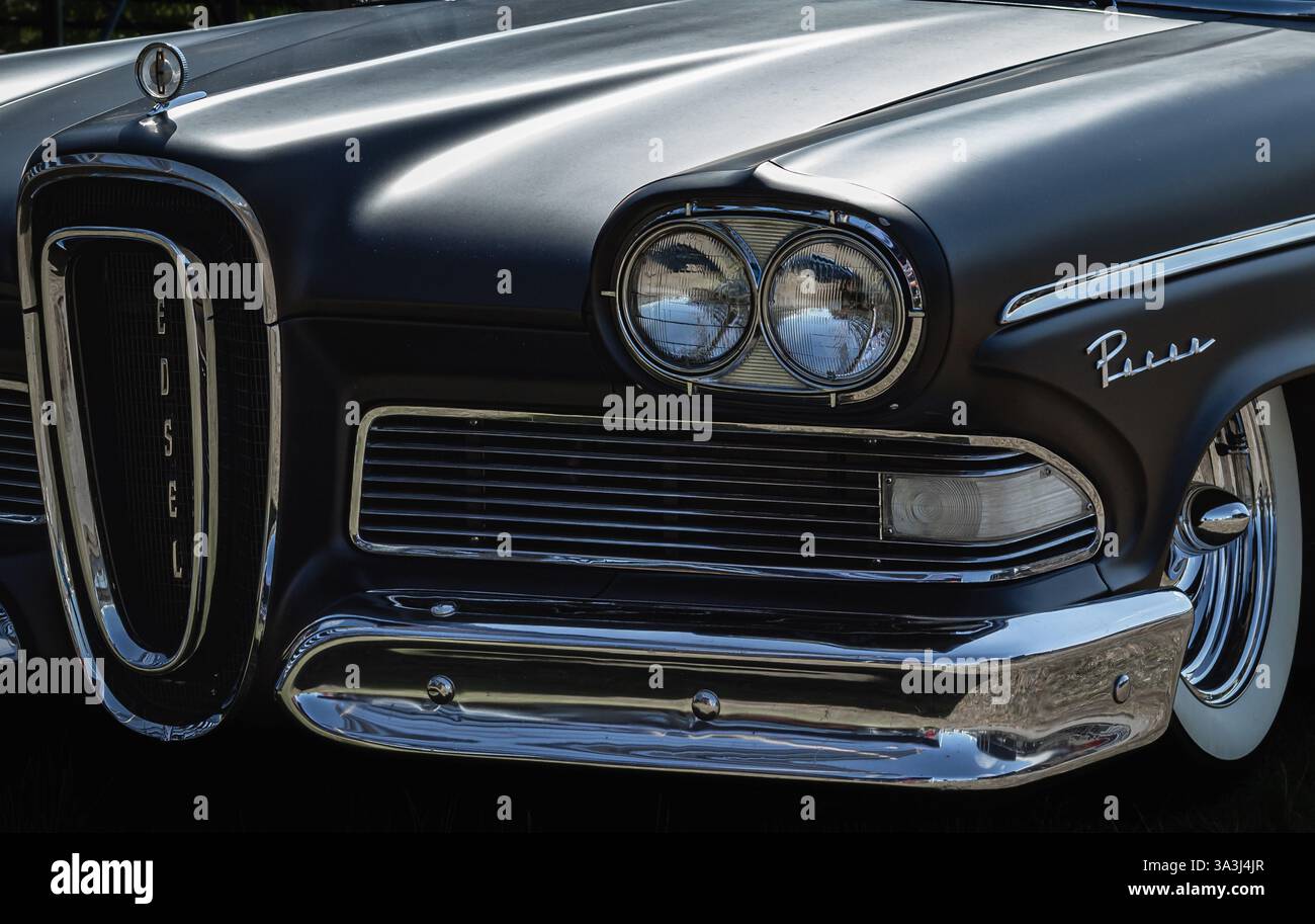 Close up of headlight of Vintage Ford Edsel Pacer at the Classic Car ...