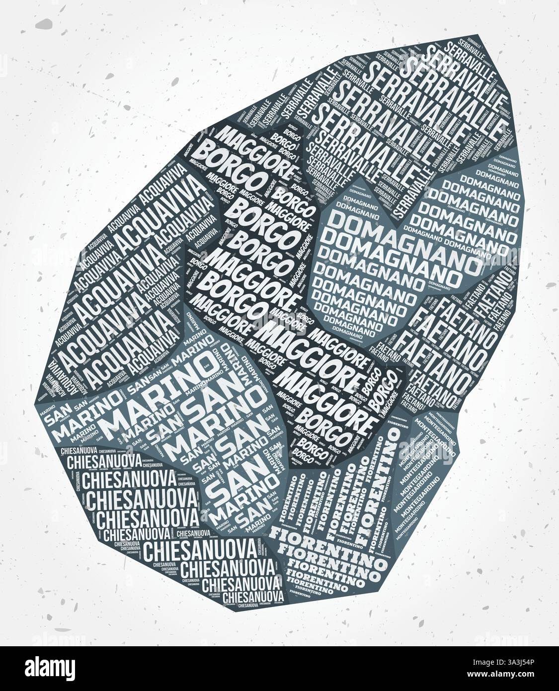 San Marino regions word clouds. Country shape on textured background ...