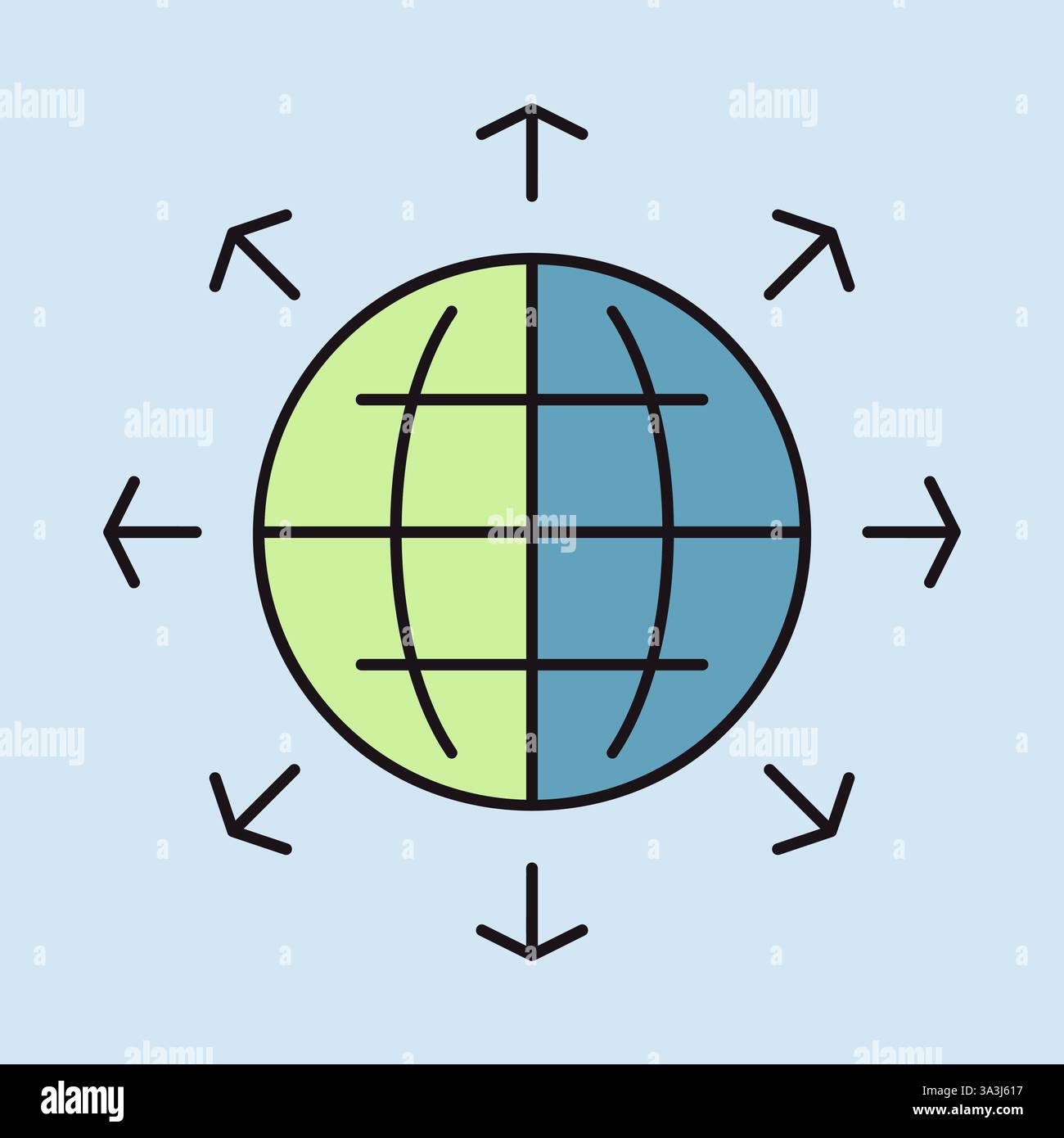Arrows outside from globe vector icon. Global communication filled ...