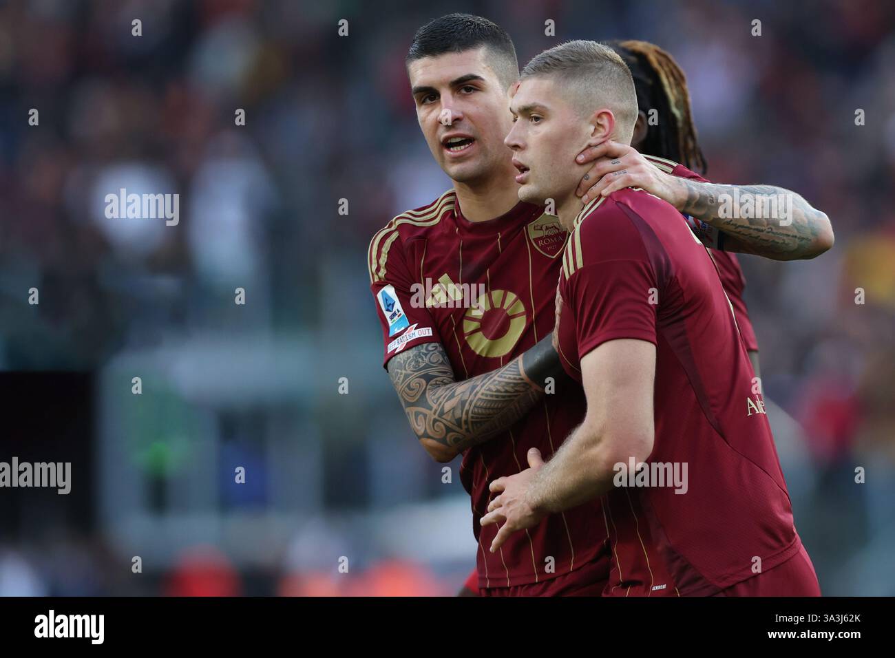 Rome, Italy 16.03.2025 : Artem Dovbyk of Roma score the goal and ...