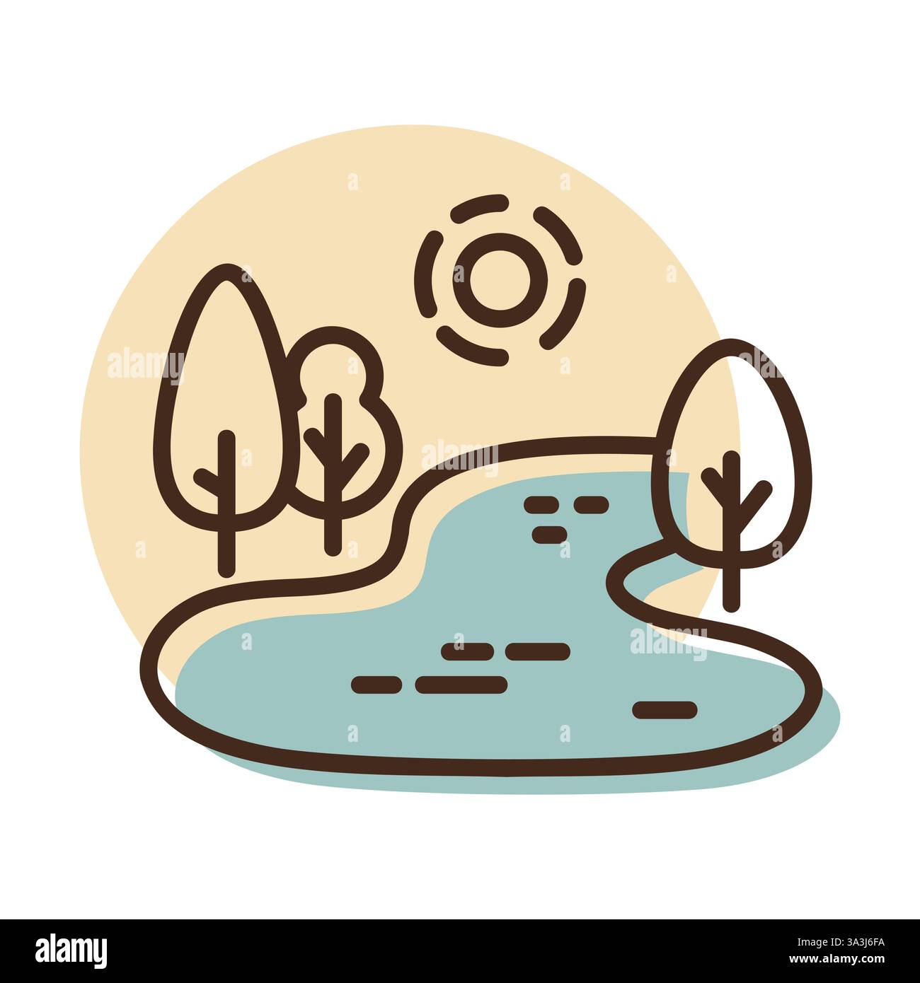 Lake with trees along the shore vector icon. Nature sign. Graph symbol ...