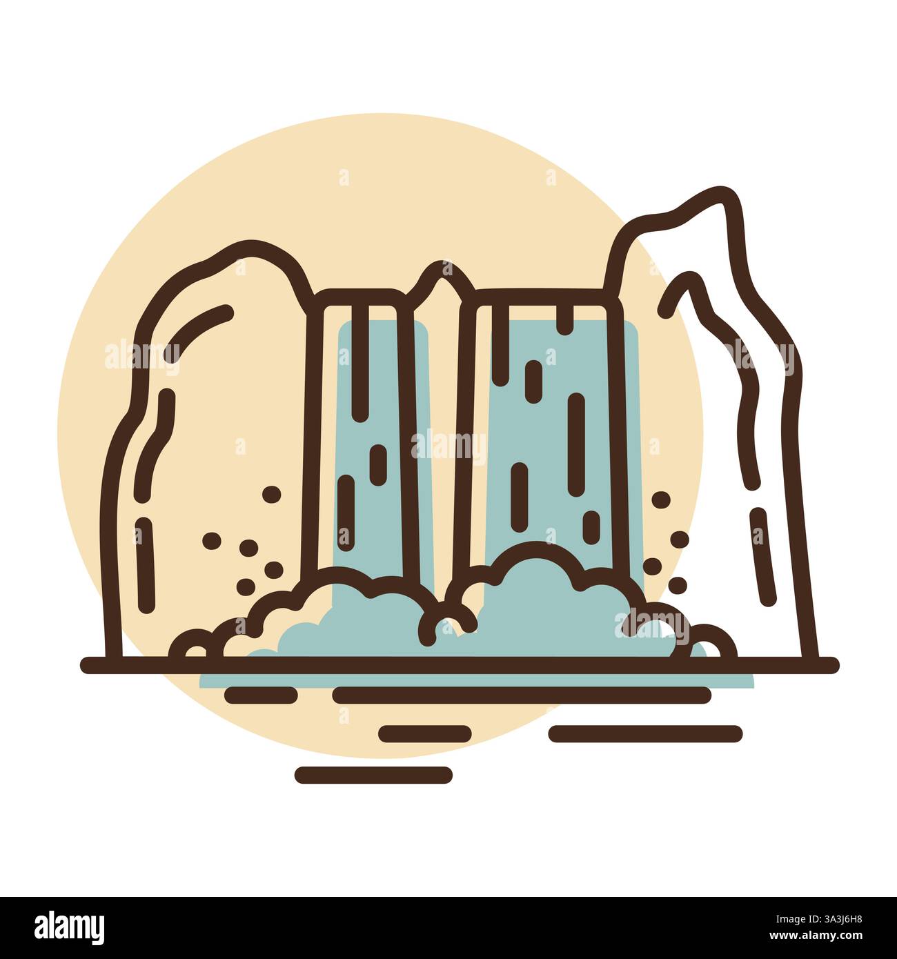 Mountain in the middle of a waterfall vector icon. Nature sign. Graph ...