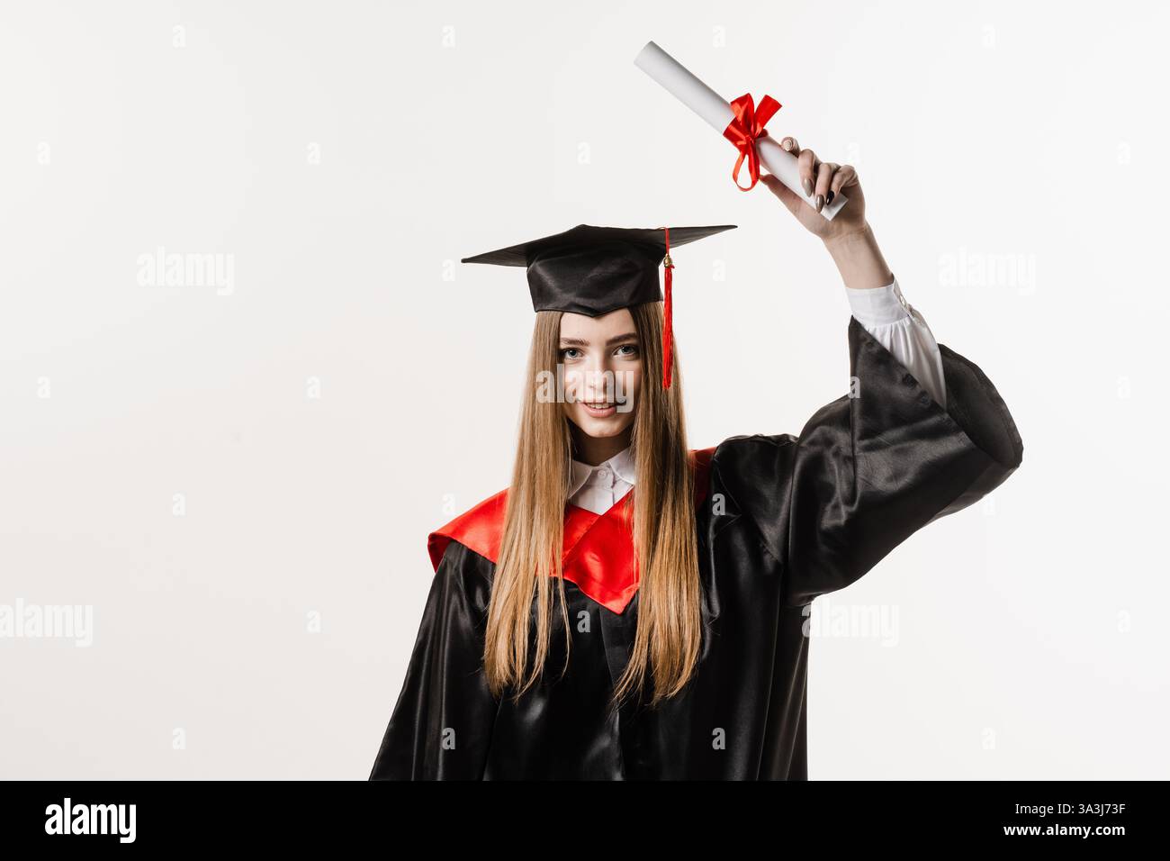 Graduate girl is graduating college and celebrating academic ...
