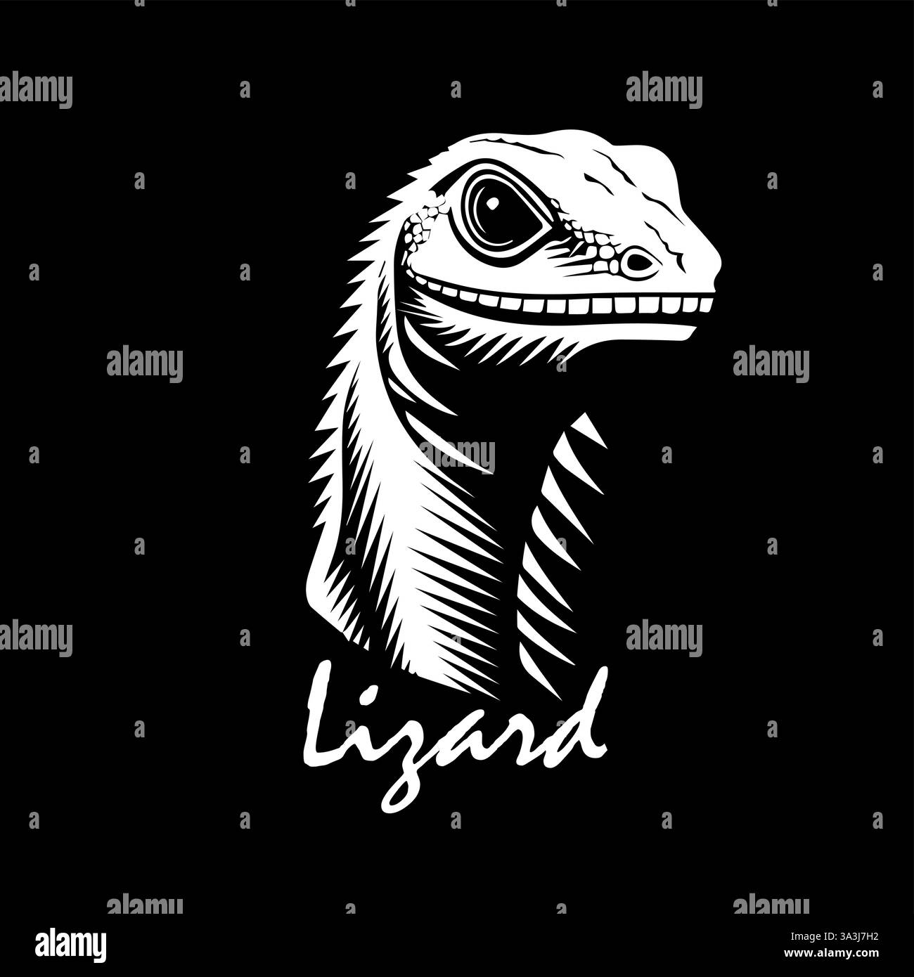 Lizard head on black background. . hand drawing. Not AI, Vector ...