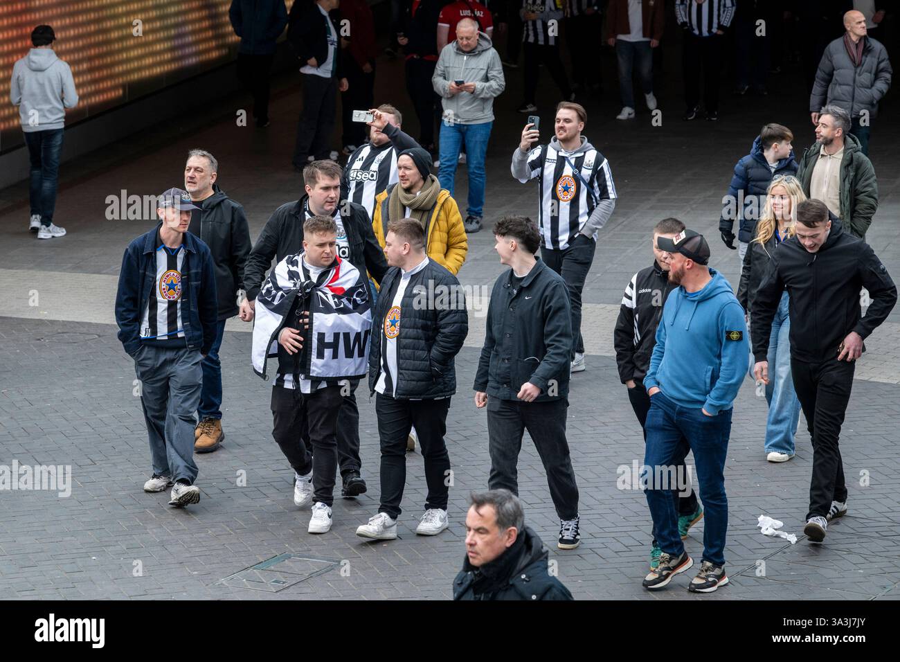 London, UK. 16 April 2025. Fans arrive on Olympic Way for Wembley ...