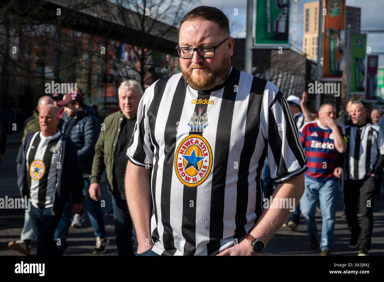 London, UK. 16 April 2025. Fans arrive on Olympic Way for Wembley ...