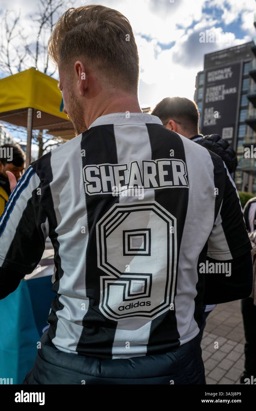 London, UK. 16 April 2025. Fans arrive on Olympic Way for Wembley ...
