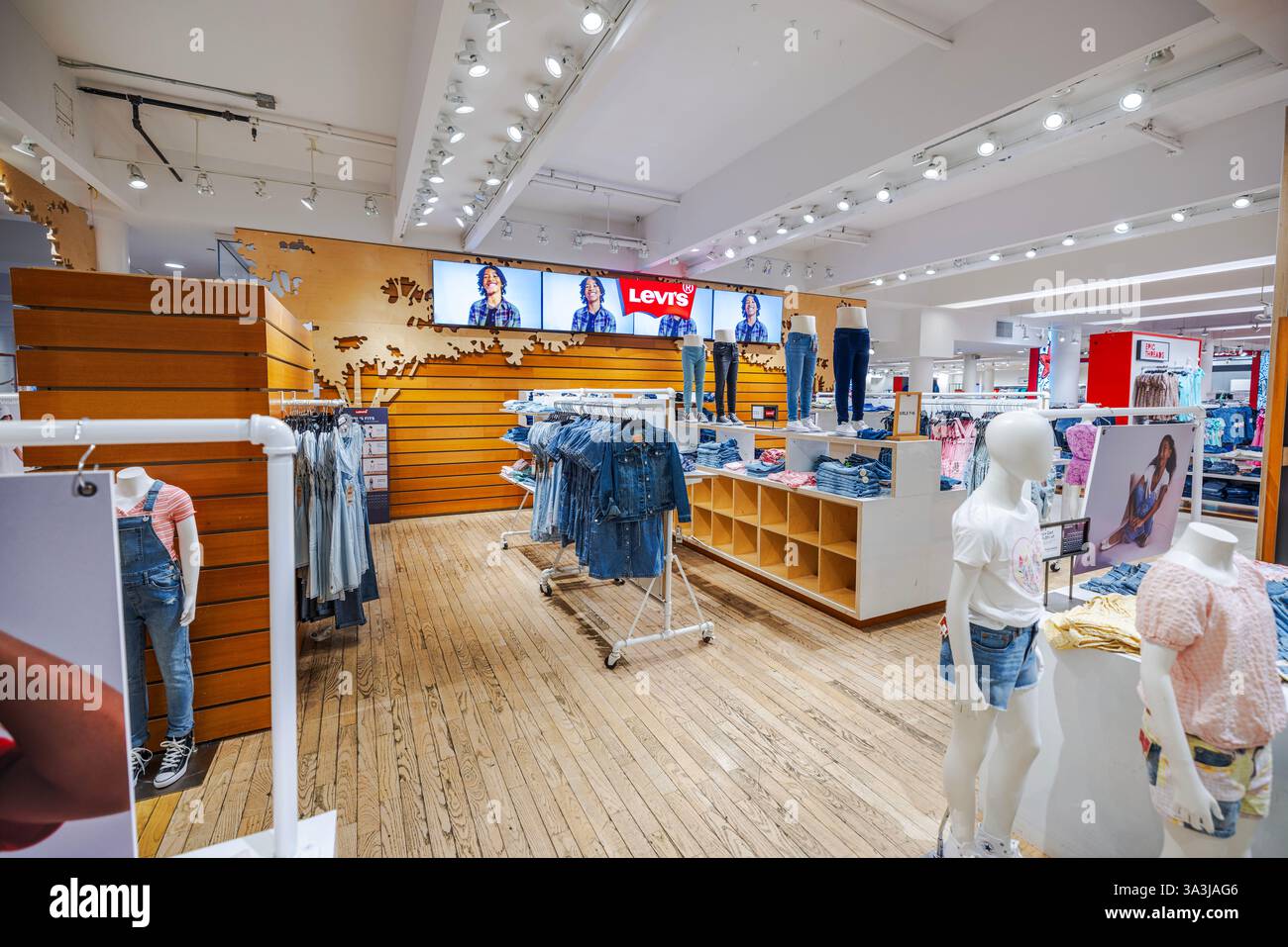 Levi's denim section inside Macy's department store with jeans and ...