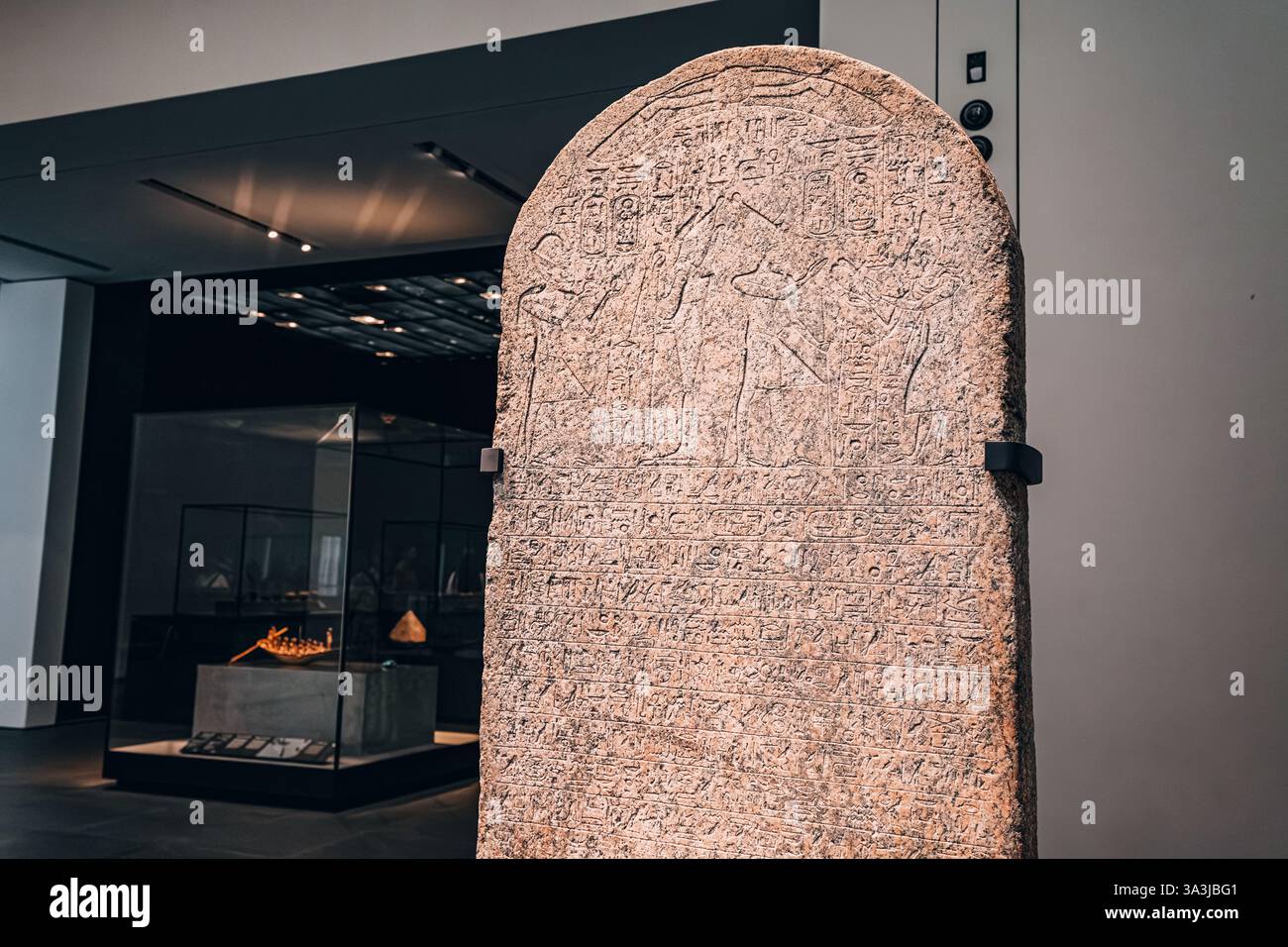 17 January 2025, Louvre museum Abu Dhabi, UAE: Ancient Egyptian stele ...