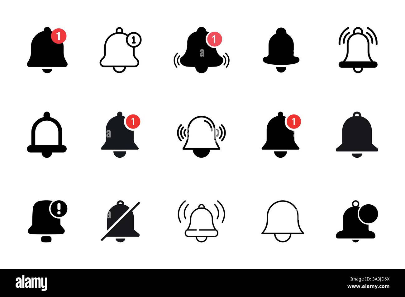 Notification bell icon set. Incoming inbox message. New message ...