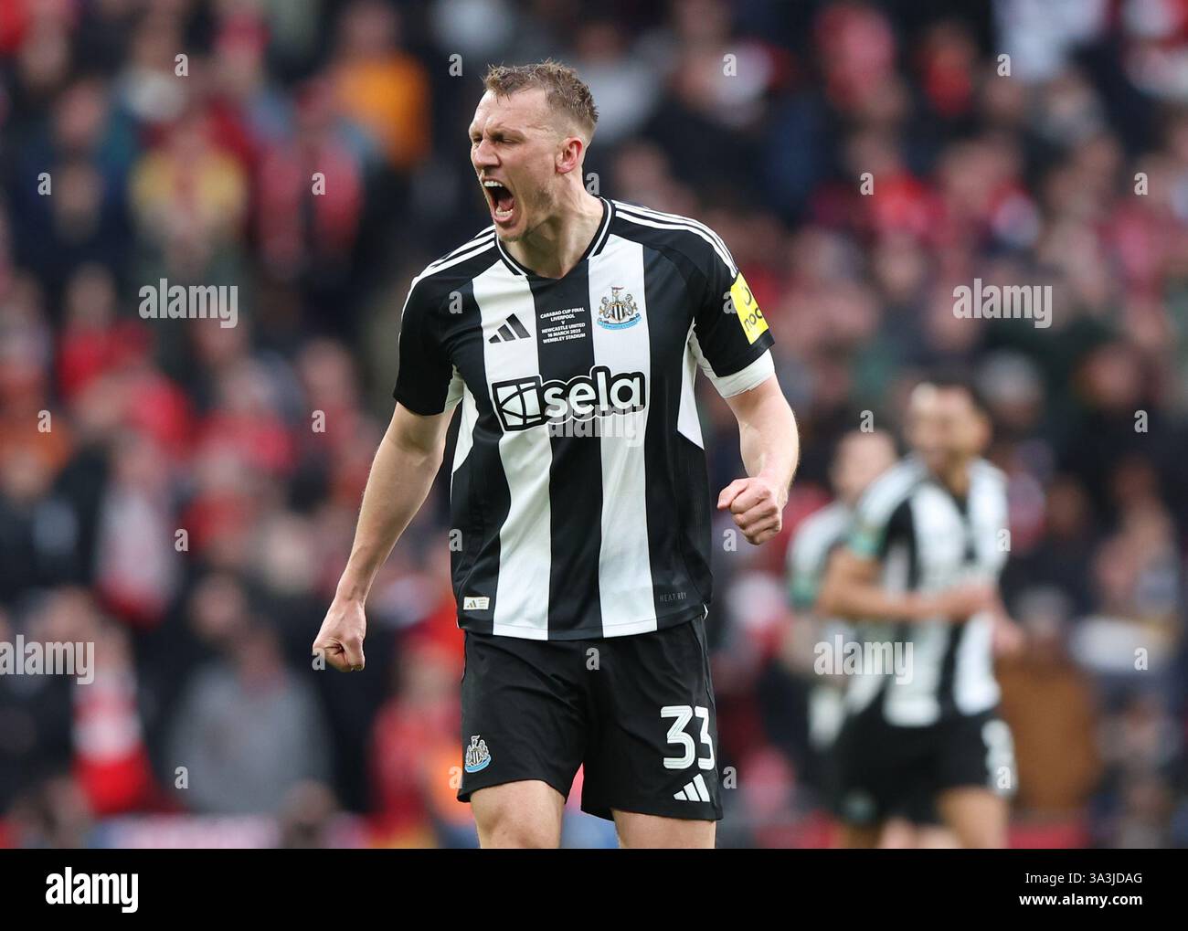 London, UK. 16th Mar, 2025. Dan Burn of Newcastle United celebrates ...