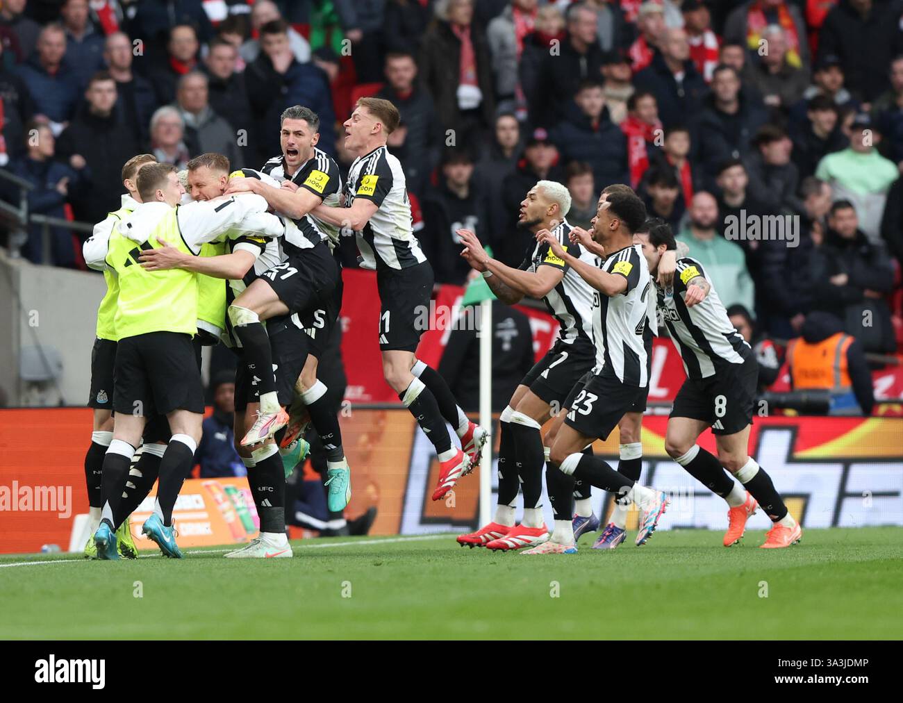London, UK. 16th Mar, 2025. Dan Burn of Newcastle United celebrates ...
