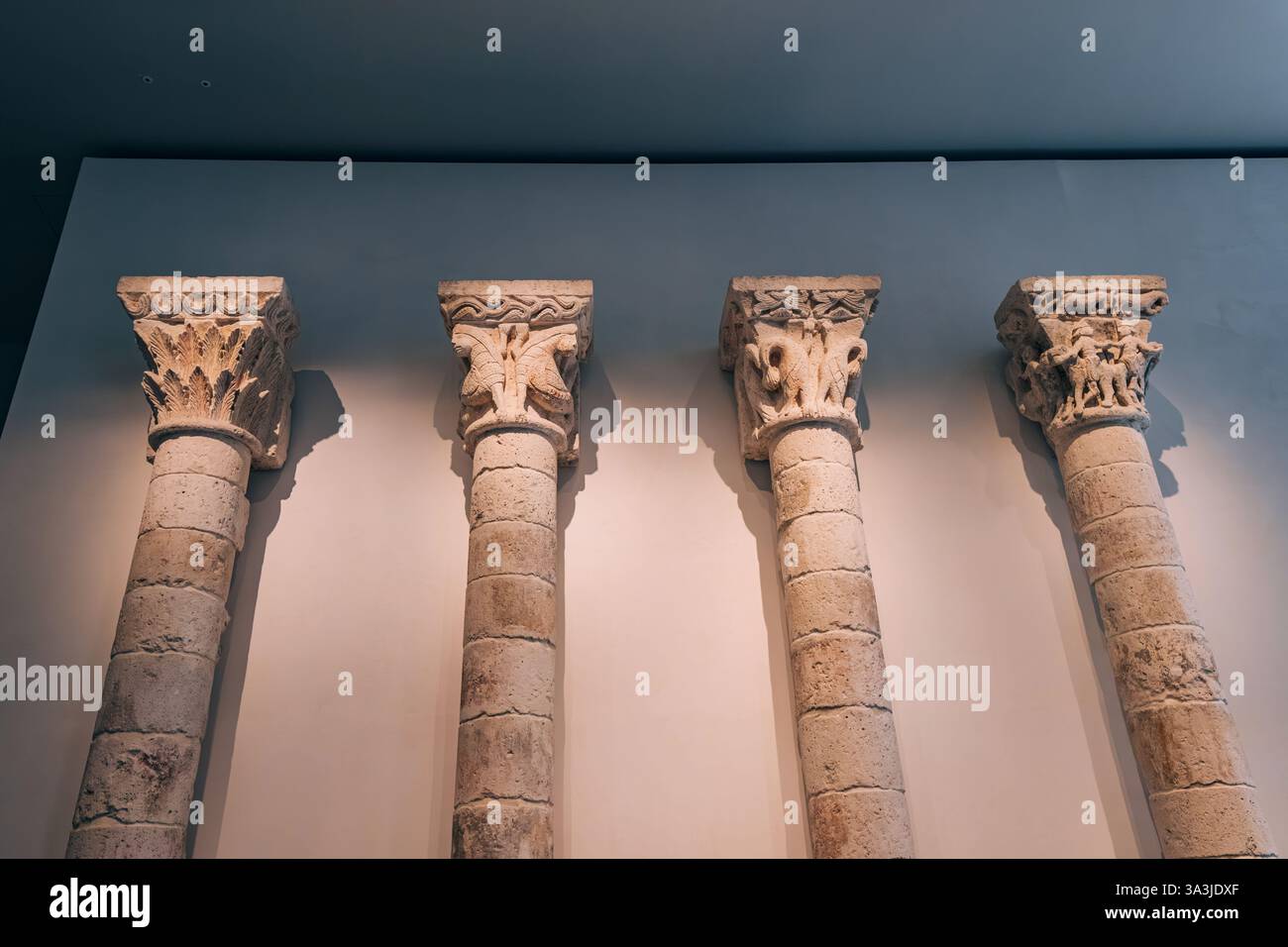 17 January 2025, Louvre museum Abu Dhabi, UAE: Four romanesque columns ...