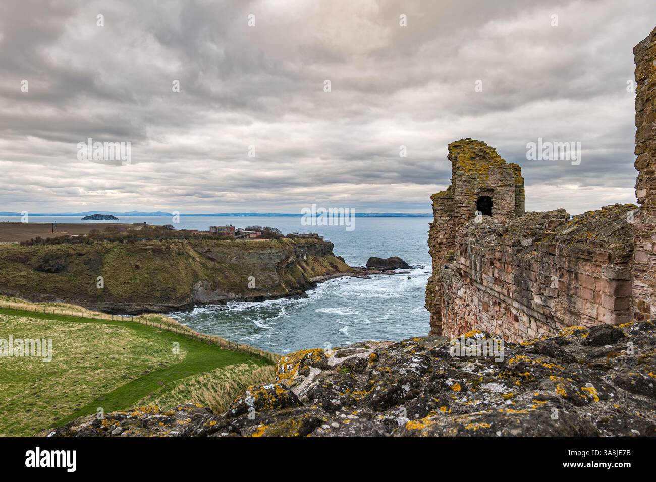 View from top of Medieval ruined Tantallon Castle, East Lothian ...