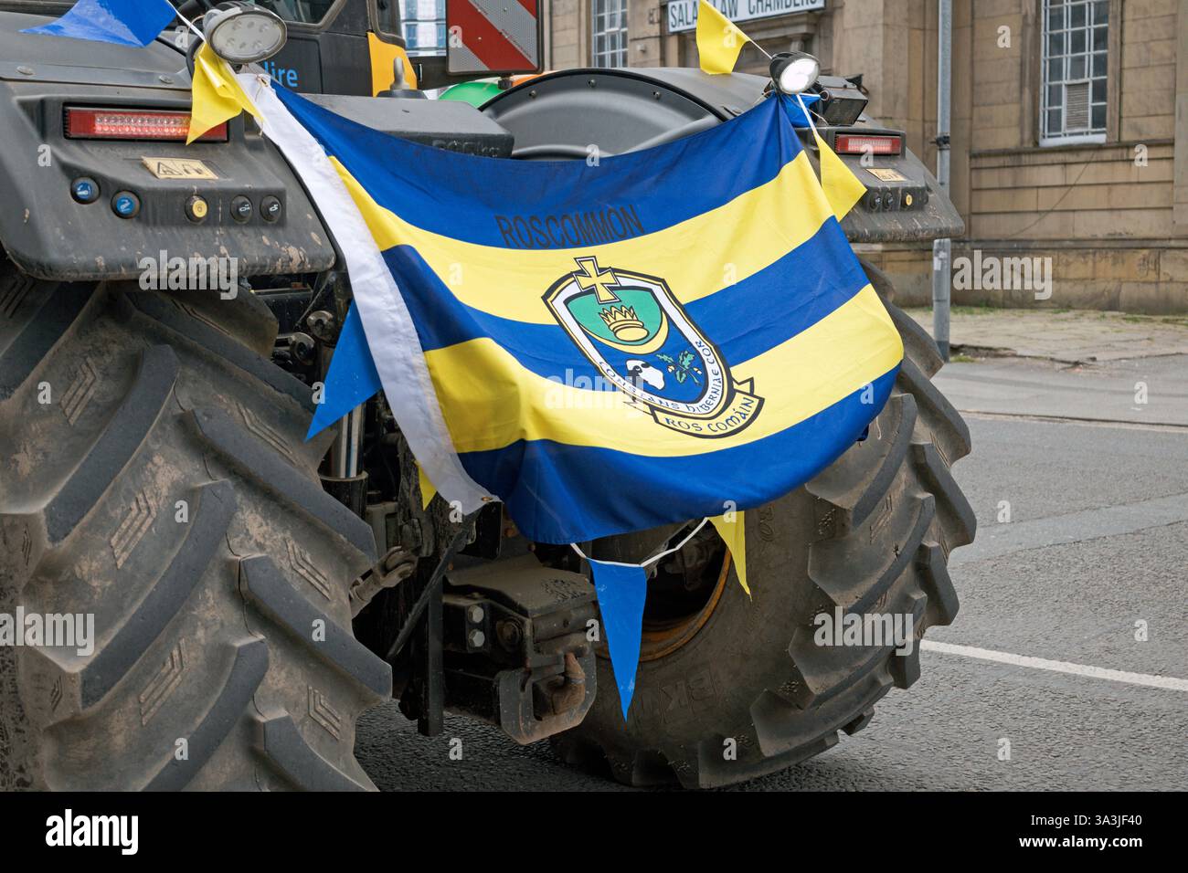Roscommon flag on the rear of a tractor. St. Patrick's day Parade ...
