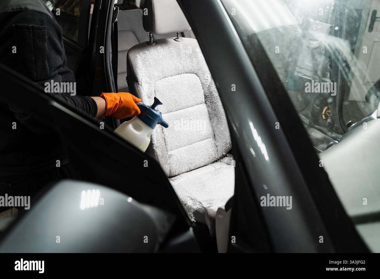 Dry wash cleaning for textile seats inside car interior for removing ...