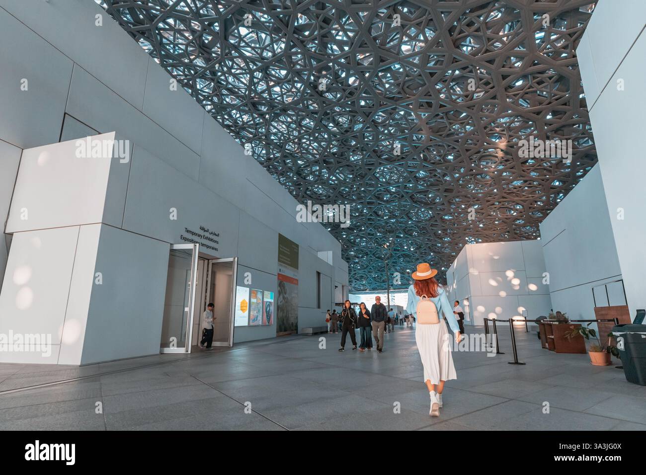 17 January 2025, Louvre museum Abu Dhabi, UAE: Tourists walking inside ...