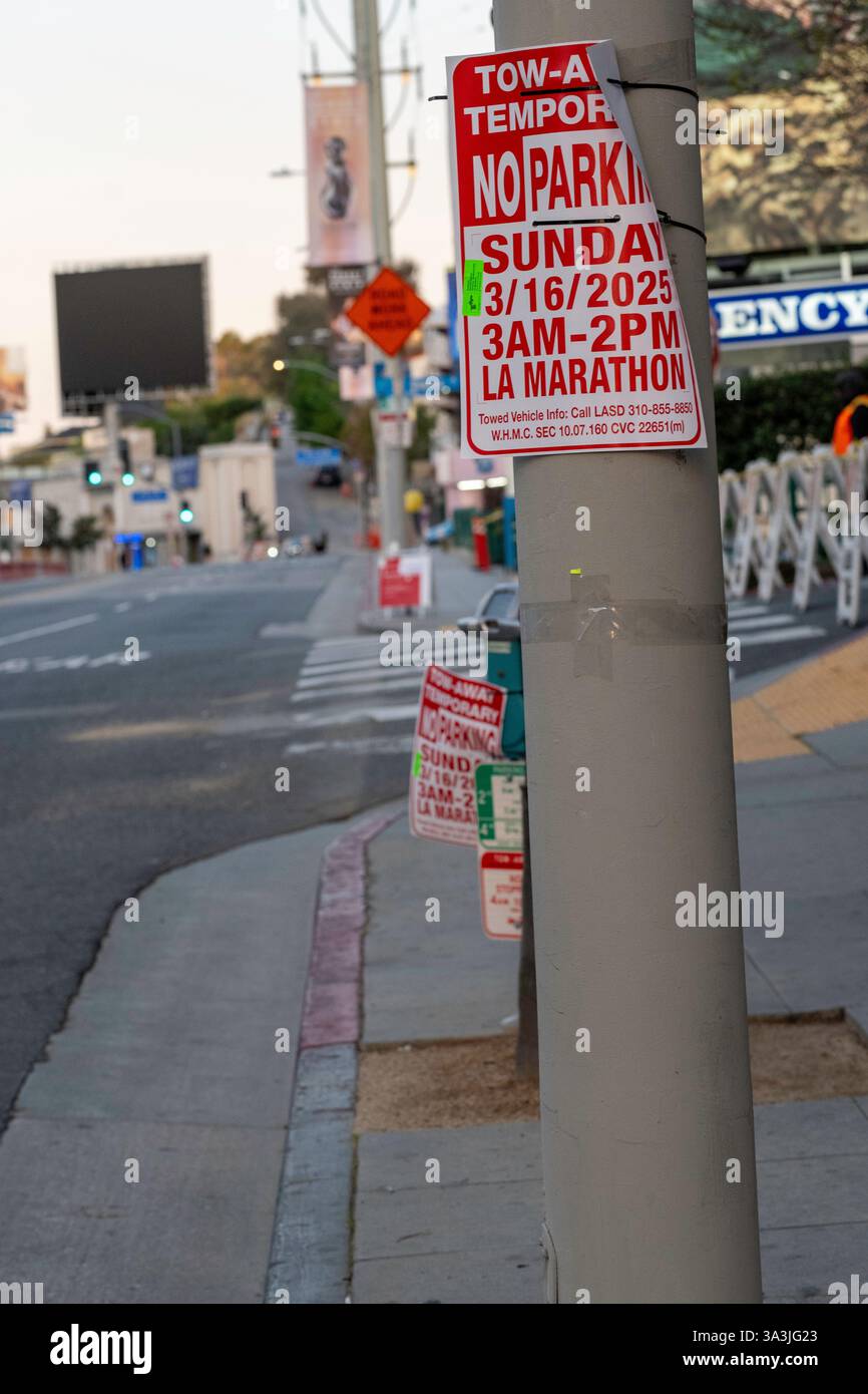 Parking restrictions along Sunset Blvd. during the LA Marathon. Los ...