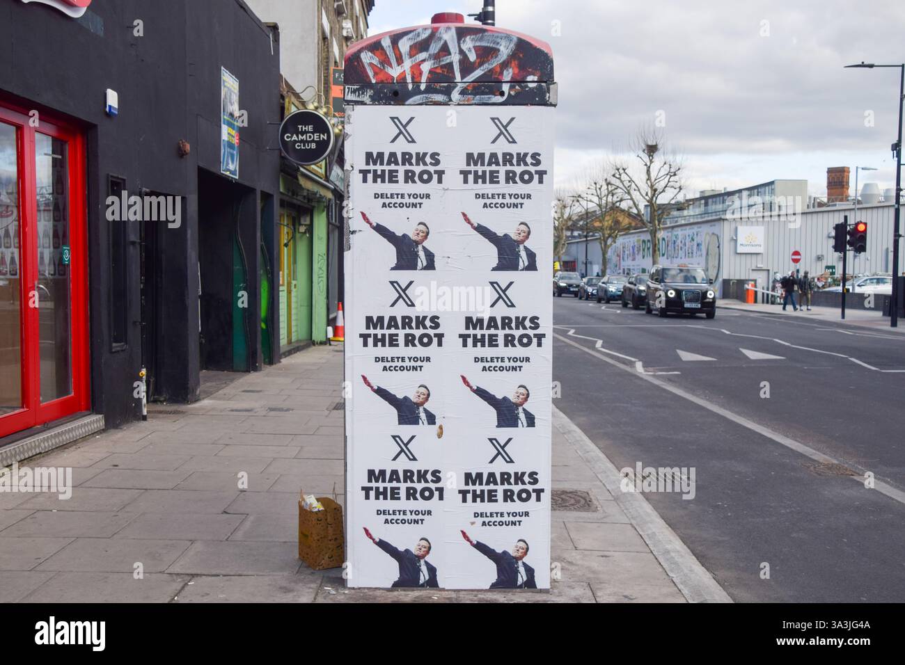 London, UK. 16th March 2025. Posters have appeared on an old telephone ...