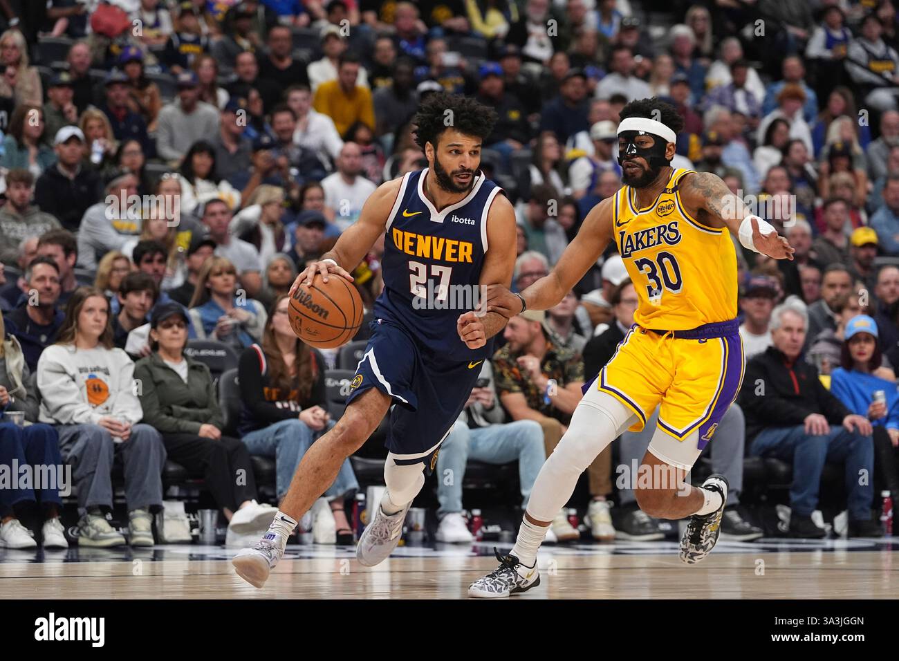 Denver Nuggets guard Jamal Murray (27) and Los Angeles Lakers guard ...