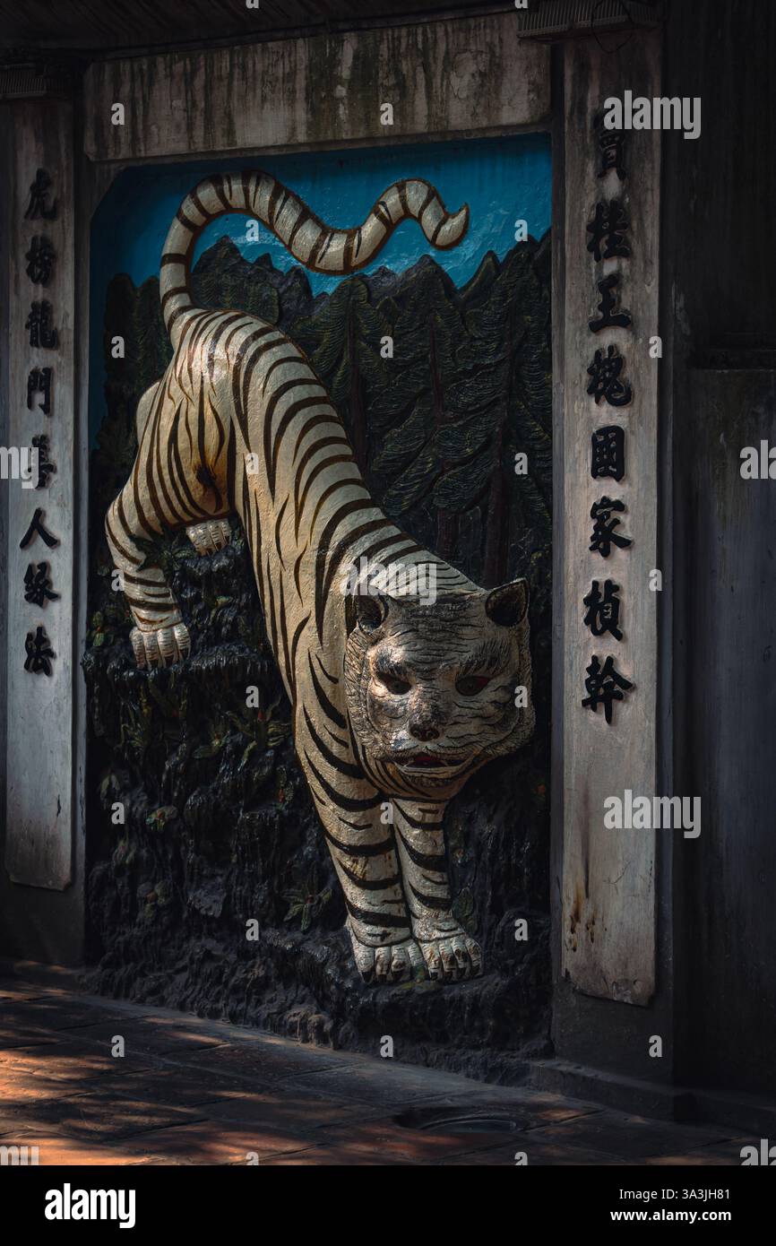 Tiger Sculpture by the entrance of the Ngoc Son Temple in hanoi ...