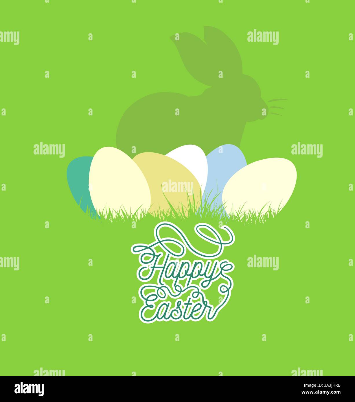 Easter card eggs with bunny. hand drawn. Not AI, Vector illustration ...