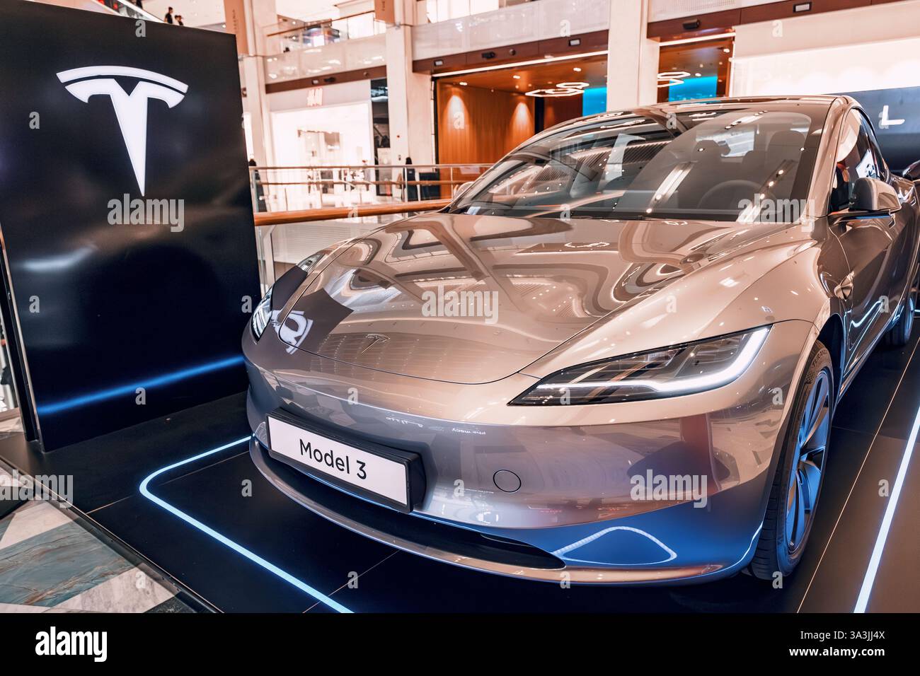 17 January 2025, Abu Dhabi, UAE: Modern Tesla electric vehicle ...