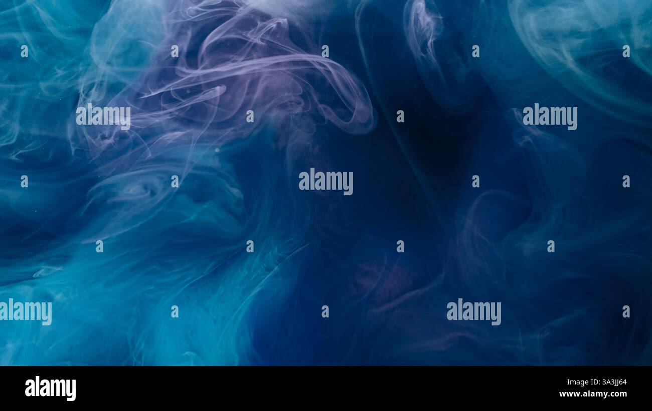 Paint steam. Dye spread. Blue violet mix fluid blow stream black mystic ...