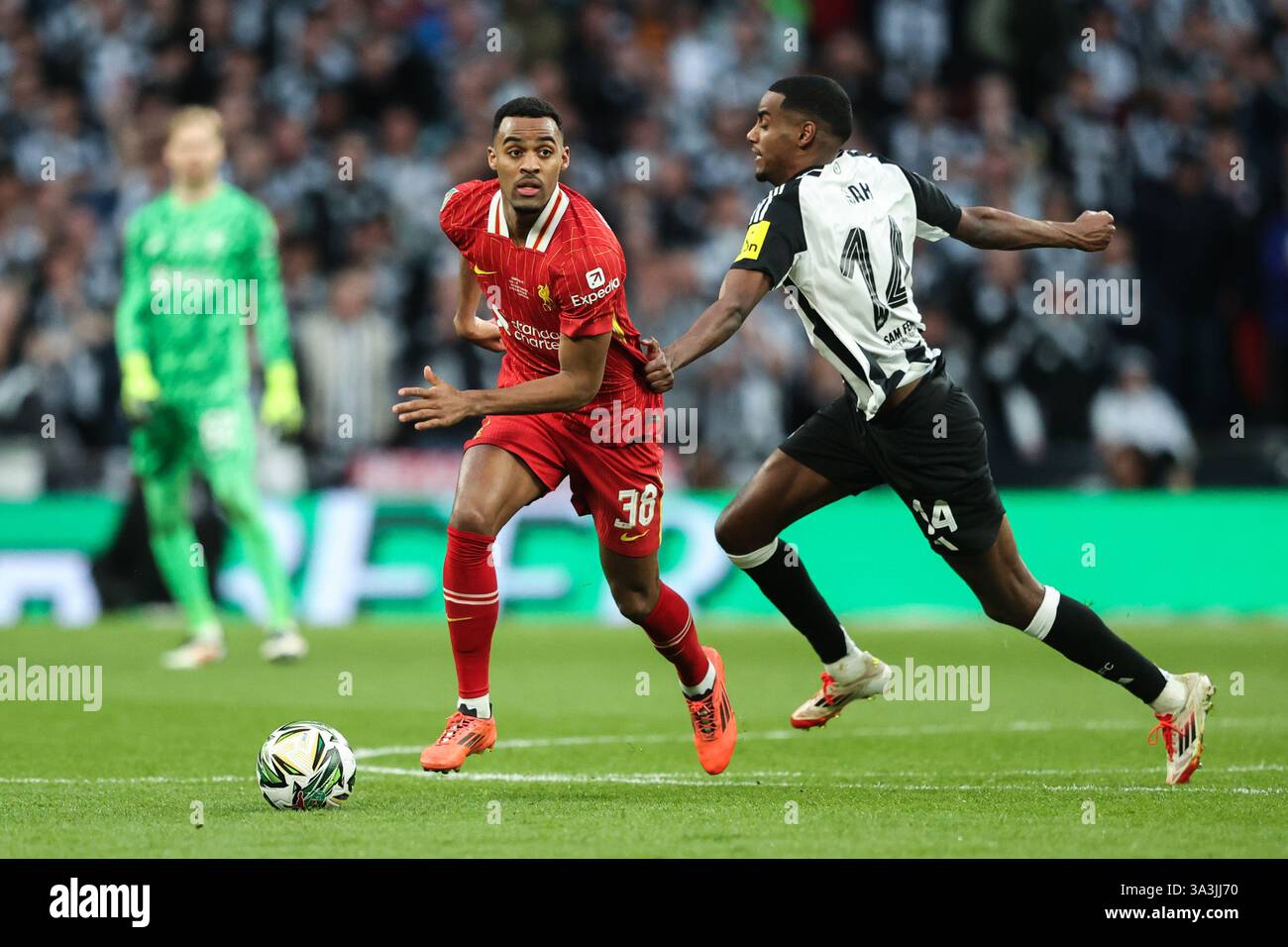 London, UK. 16th Mar, 2025. Ryan Gravenberch of Liverpool skips past ...