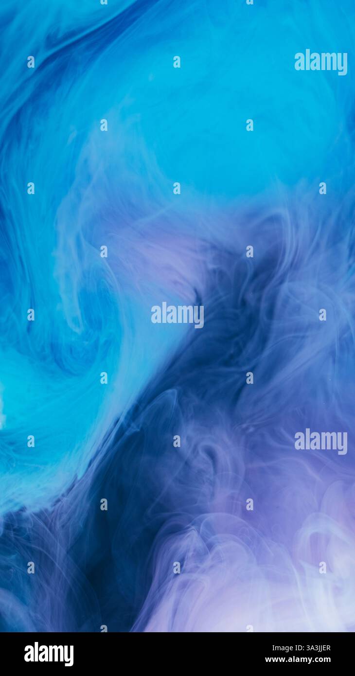 Paint cloud. Defocused stream. Blue violet pigment smoke mix floating ...