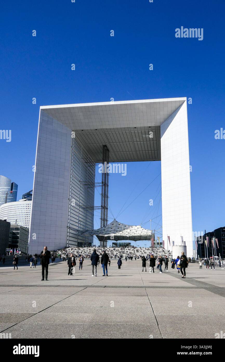 Paris, France, March 6, 2025. The Arch of La Défense or Grande Arche is ...