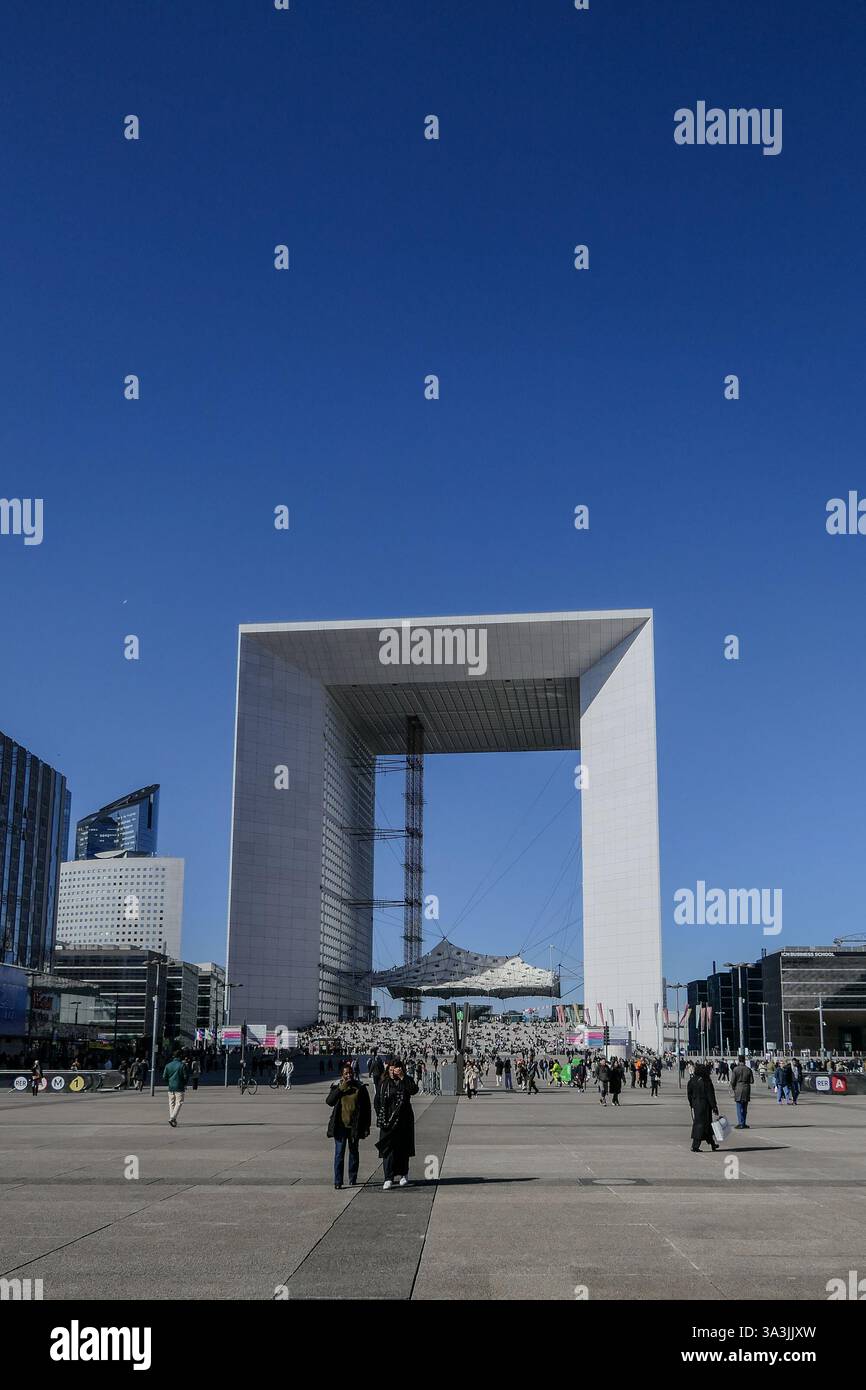 Paris, France, March 6, 2025. The Arch of La Défense or Grande Arche is ...