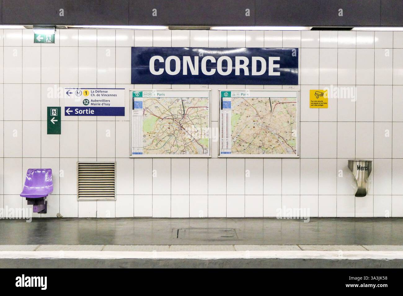 Paris, France, March 6, 2025. Interior of the Paris Concorde Metro ...