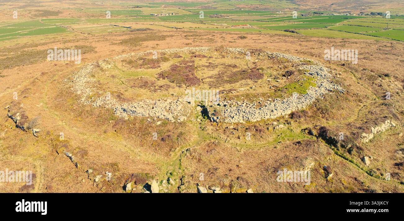 Aerial view of Chûn Castle, a large Iron Age hillfort (ringfort) near ...